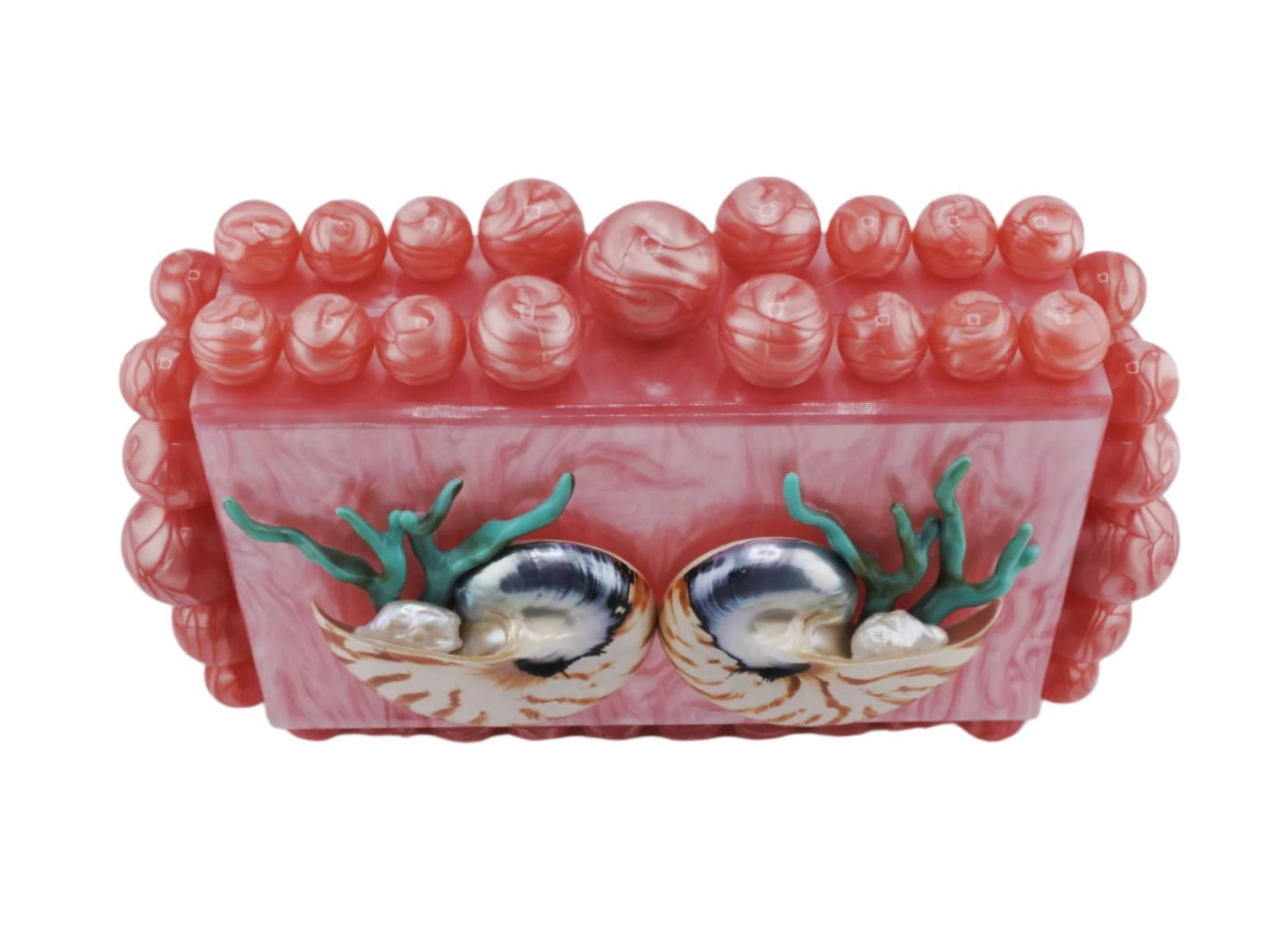 Custom Shell Clutch Purse With Pearls and Coral