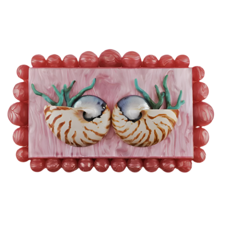 Custom Shell Clutch Purse With Pearls and Coral