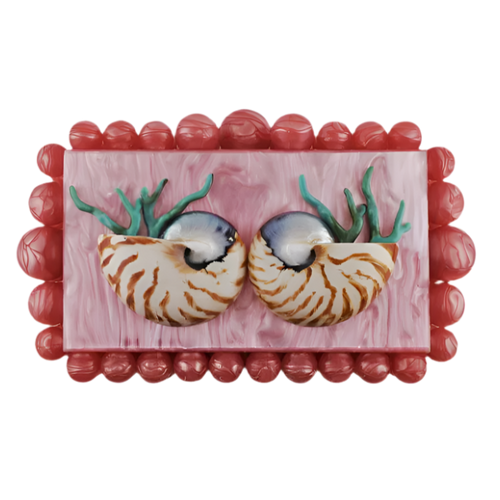 Custom Shell Clutch Purse With Pearls and Coral