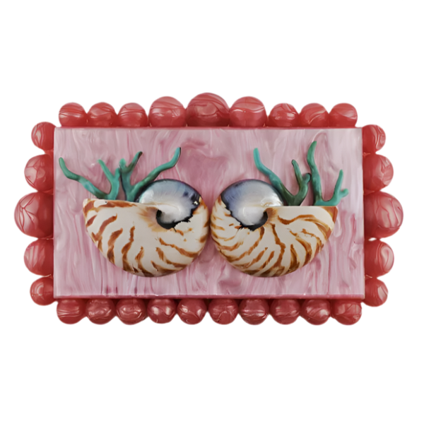 Custom Shell Clutch Purse With Pearls and Coral