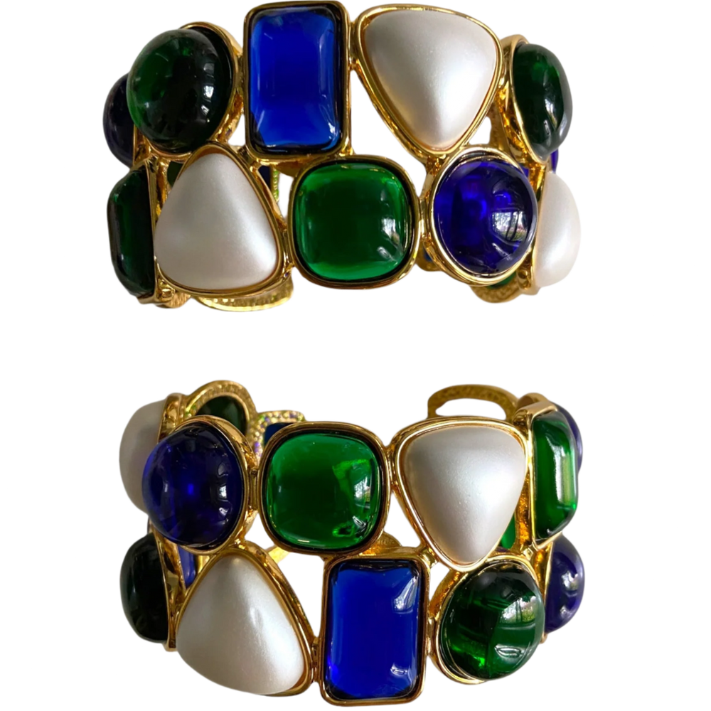 Gorgeous Resin Jewel and Pearl Cuff Bracelet