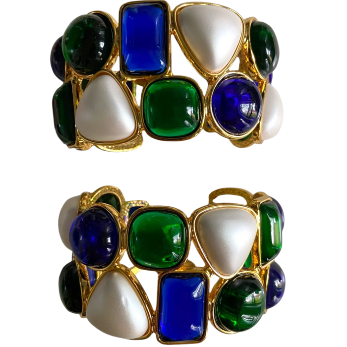 Gorgeous Resin Jewel and Pearl Cuff Bracelet