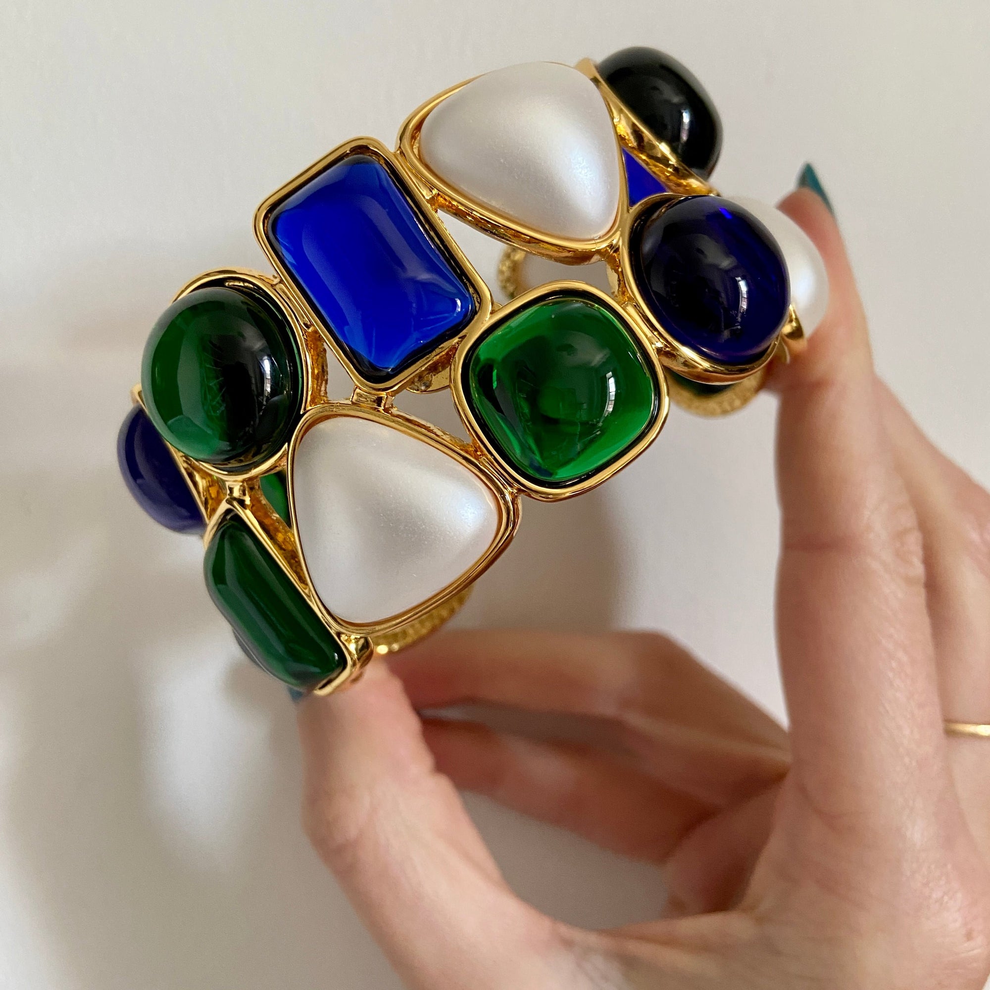 Gorgeous Resin Jewel and Pearl Cuff Bracelet
