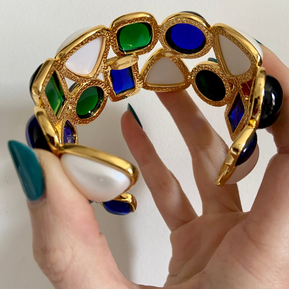 Gorgeous Resin Jewel and Pearl Cuff Bracelet